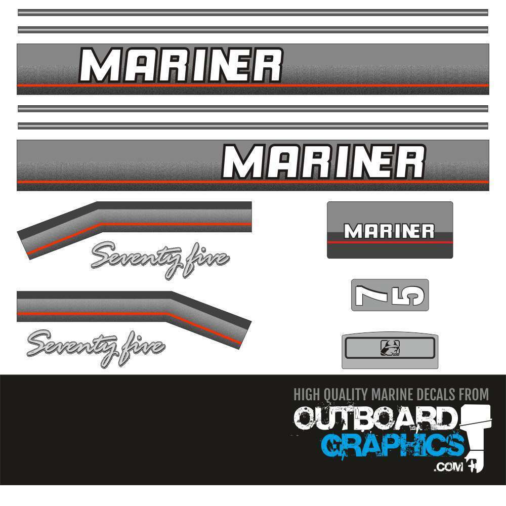 Mariner 75hp 2 stroke clamshell outboard decals/sticker kit– Outboard ...