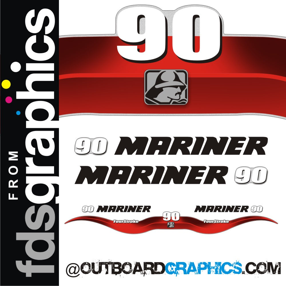 Mariner 90hp 4 stroke outboard decals/sticker kit– Outboard Graphics